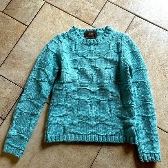 Coach | Sweaters | Really Nice Coach Logo Sweater In Turquoise | Poshmark